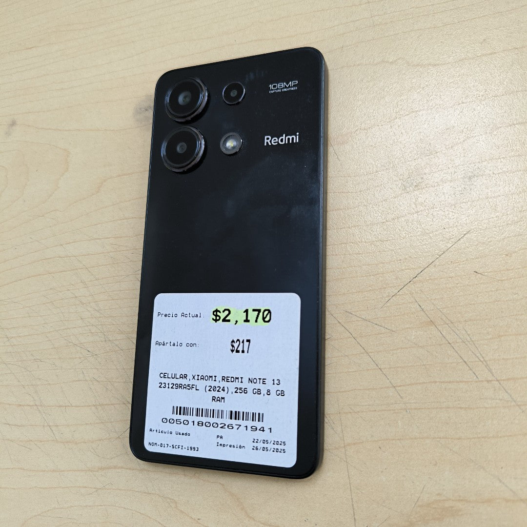 CELULAR XIAOMI REDMI NOTE 13 23129RA5FL (2024) 256 GB 8 GB RAM (SEMINU ...